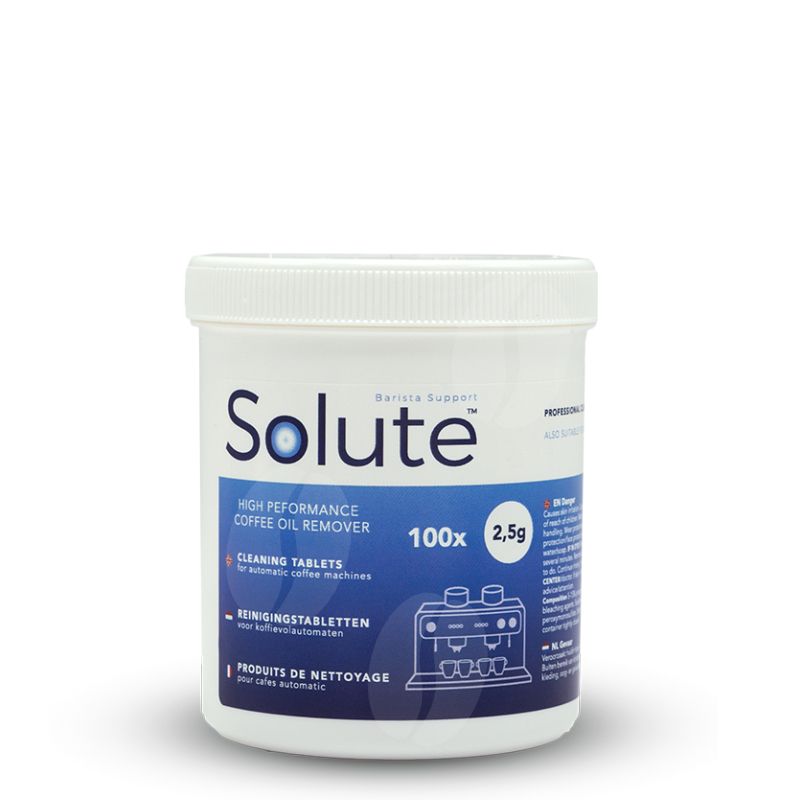 Solute Reinigingstabletten 2.5g Ø18mm - 100 tabs jar - Koffiecentrale.nl